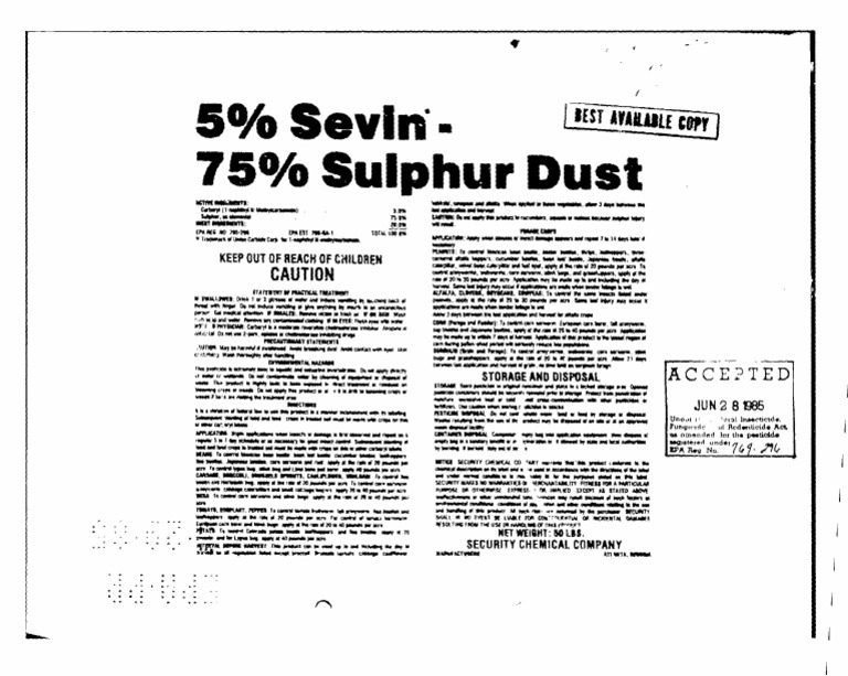 5 75 Sulphur Dust: Sevin | PDF