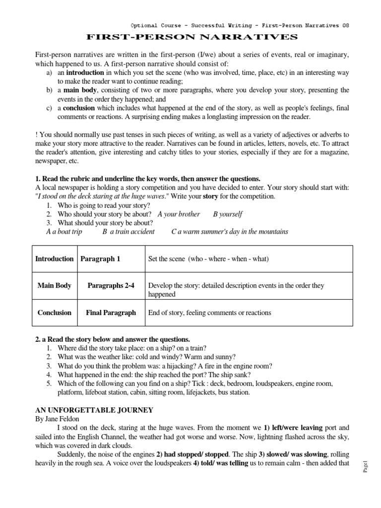 First-Person Narrative Writing Guide | PDF | Narrative