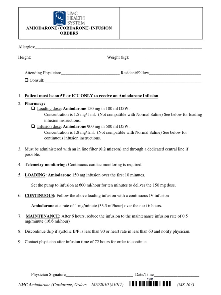 Amiodarone Infusion Protocol | PDF | Intravenous Therapy | Health Care