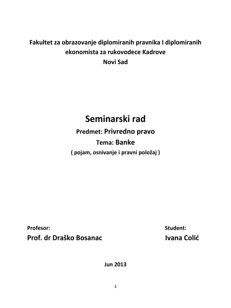 Banke (Pojam, Osnivanje I Pravni Položaj) | PDF