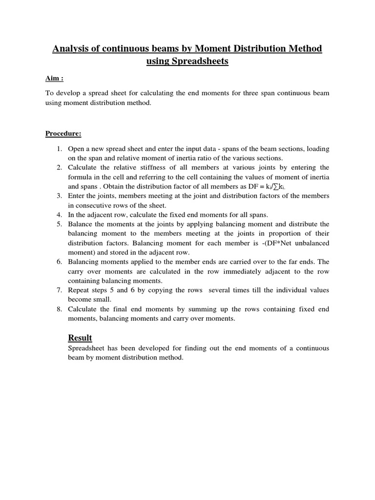 Analysis of Continuous Beams by Moment Distribution Method Using Spreadsheets | PDF