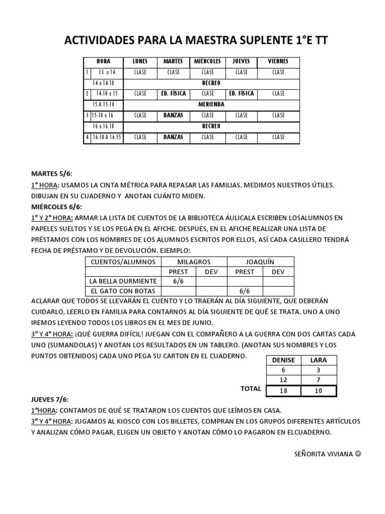 Actividades para La Maestra Suplente 1 | PDF | Estudios de idiomas ...