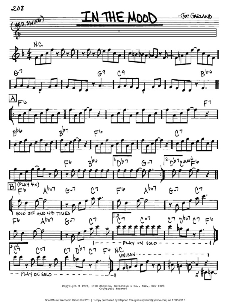 In The Mood - Eb Lead Sheet PDF | PDF