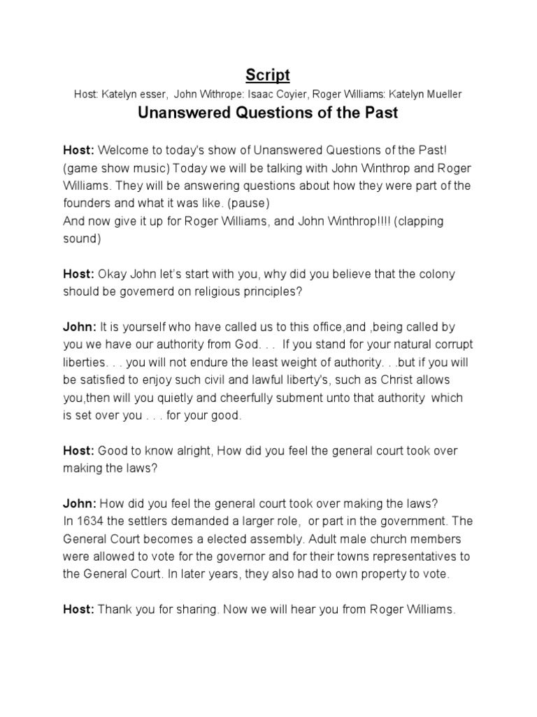 History Script | PDF | John Winthrop | Rhode Island