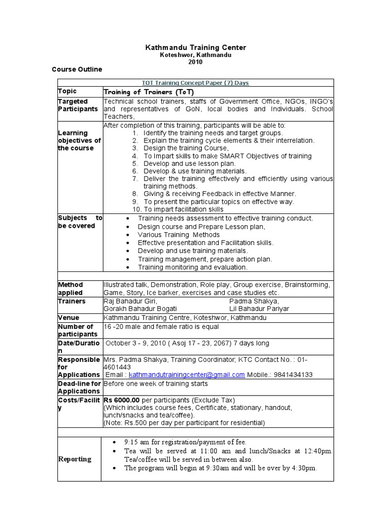 Kathmandu Training Center | PDF | Lesson Plan | Cognition