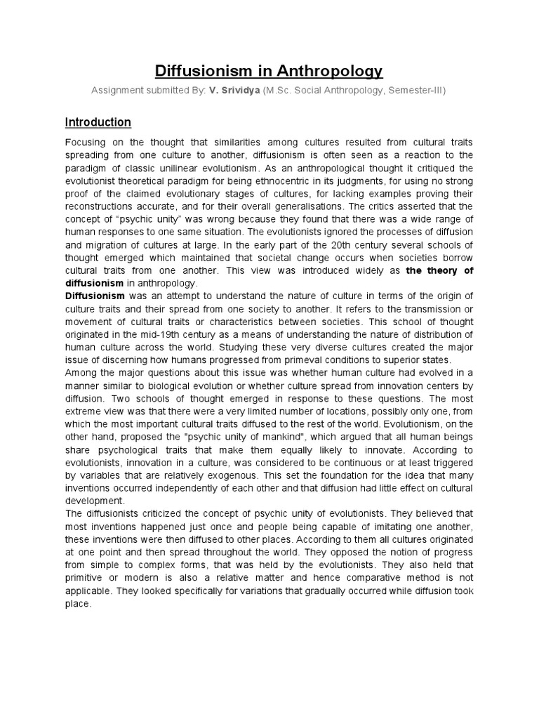 Theory of Diffusionism in Anthropology | Franz Boas | Evolution