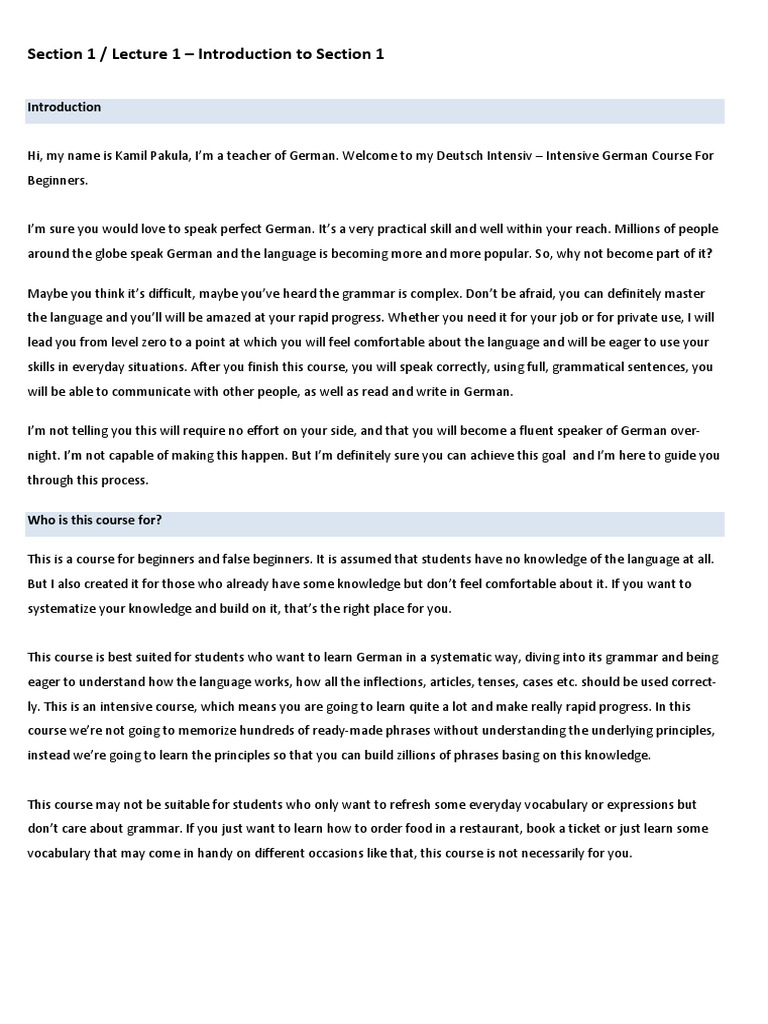 Section 1 / Lecture 1 - Introduction To Section 1 | PDF | Verb | Vocabulary