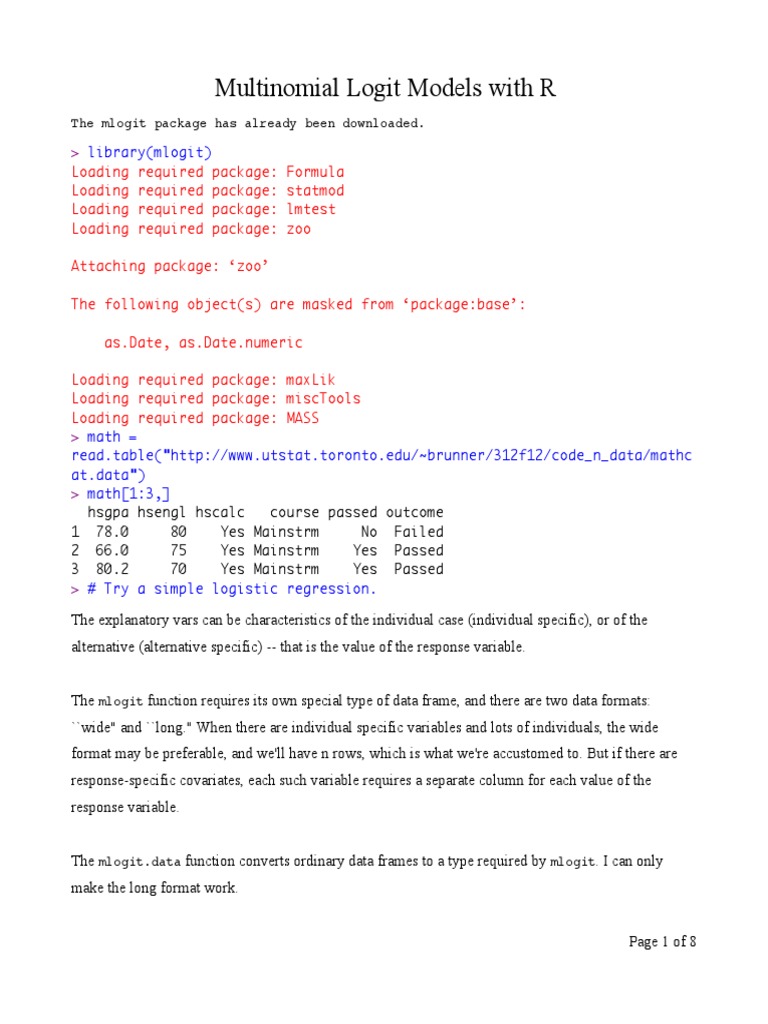 Multinomial Logit Models With R: Library (Mlogit) | PDF | Logistic Regression | Multivariate ...