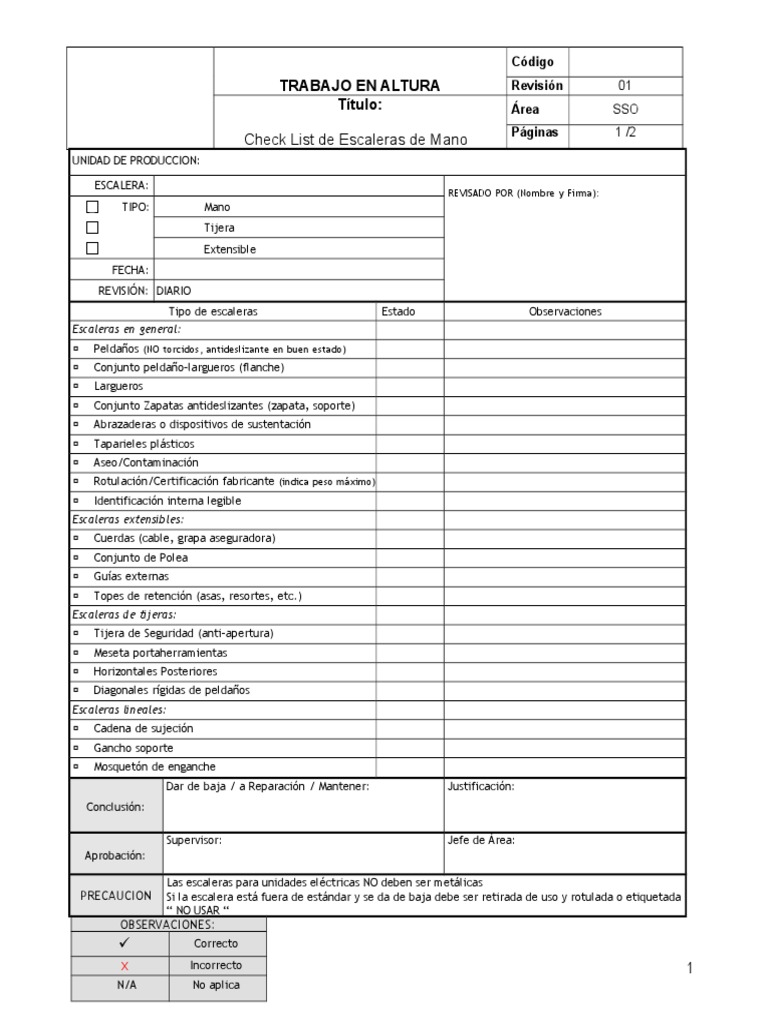 Check List de Escaleras de Mano | Tecnología | Informática y tecnología ...
