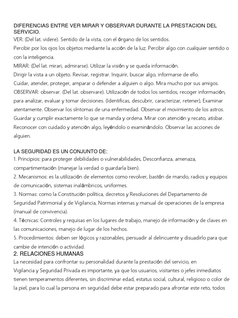 Diferencias Entre Ver Mirar y Observar Durante La Prestacion Del Servicio