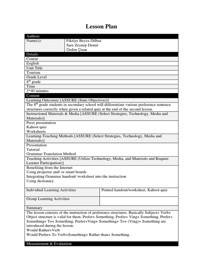 Lesson Plan | PDF | Lesson Plan | Educational Assessment