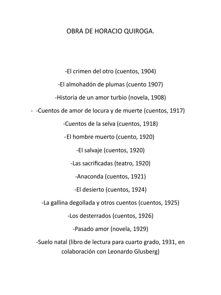 Obra de Horacio Quiroga | Ficción y literatura