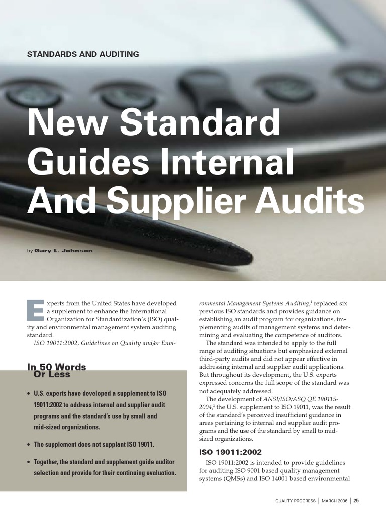 New Standard Guides Internal and Supplier Audits | PDF | Internal Audit ...
