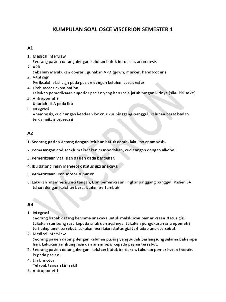 Kumpulan Soal Osce Sem 1 | PDF
