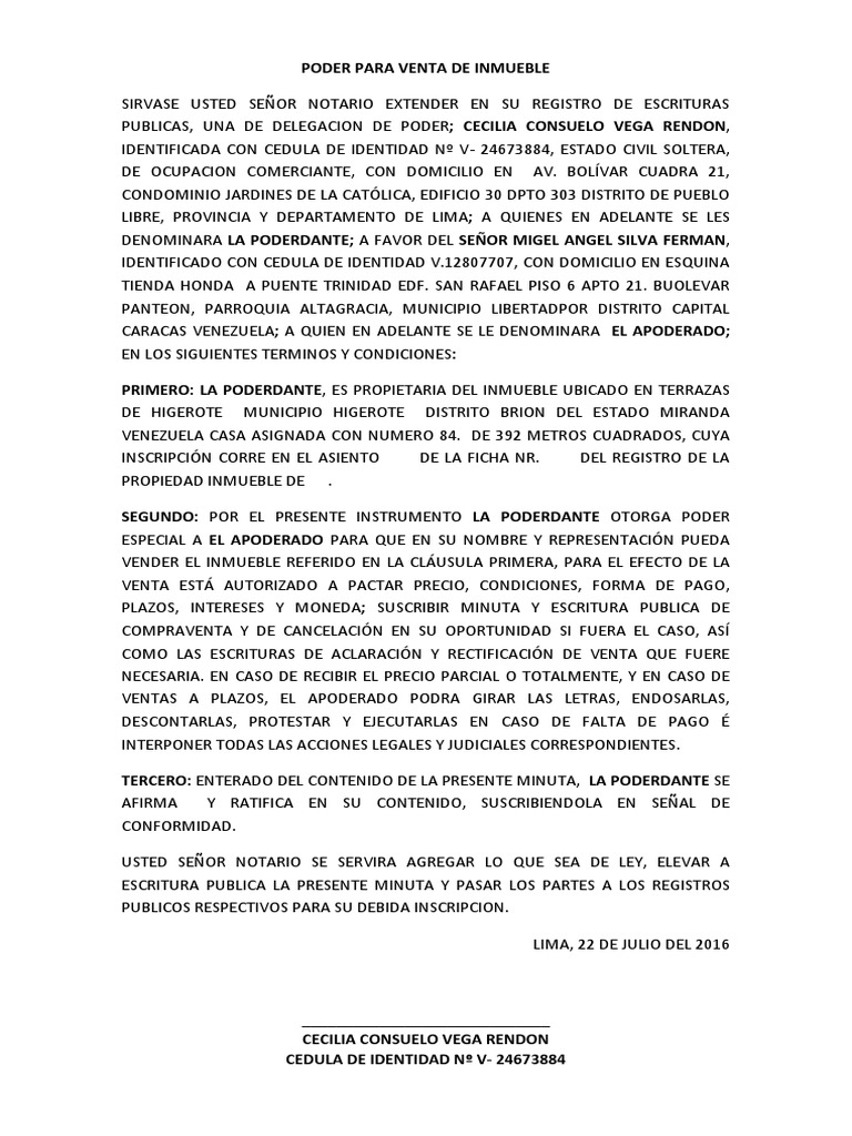Poder para Venta de Inmueble | PDF