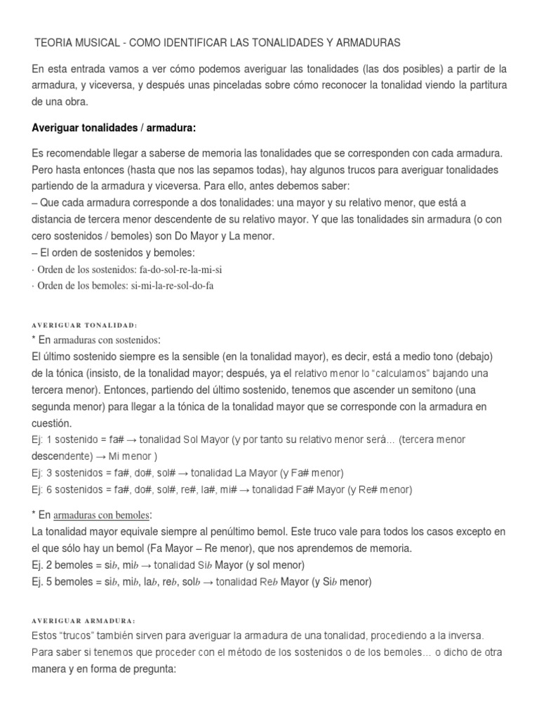 Identificación de Tonalidades y Armaduras | PDF | Escalas musicales ...