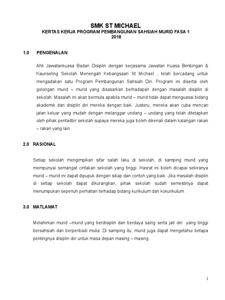 Kertas Kerja Program Sahsiah Diri Murid Hem | PDF