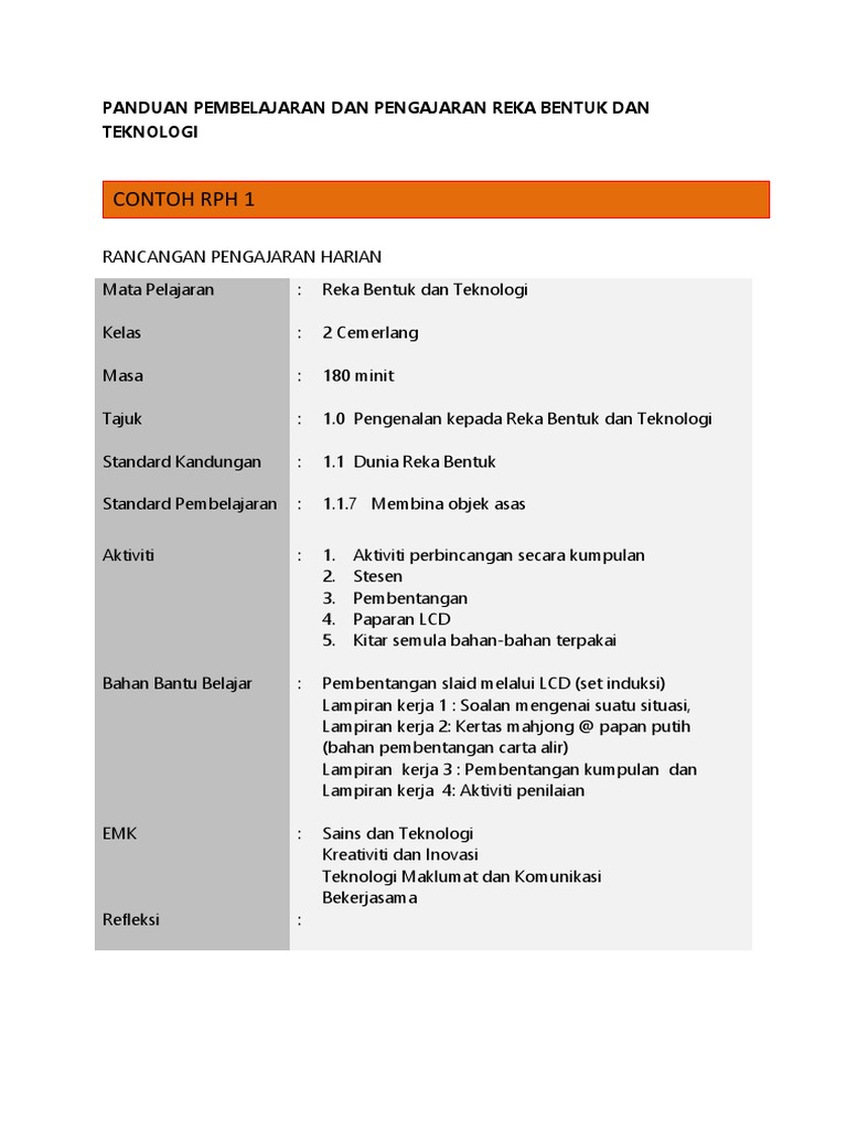 Contoh RPH Panduan PDPC - 1.1.7 Hingga 1.2 | PDF