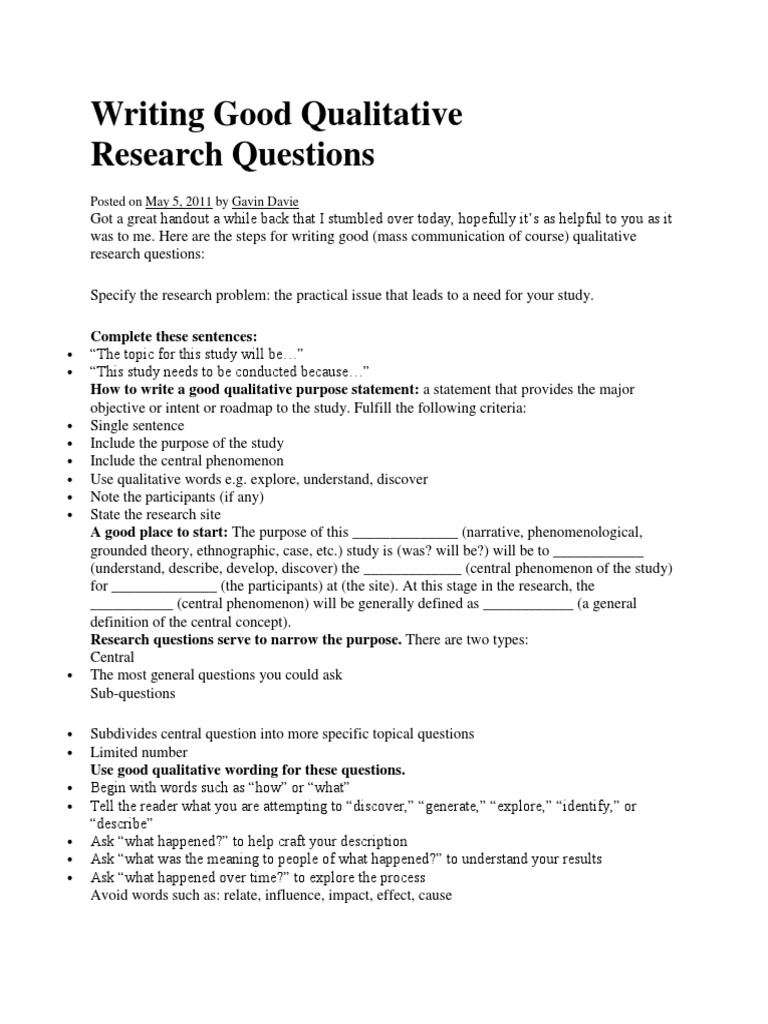 Crafting Effective Qualitative Questions | PDF | Quantitative Research ...