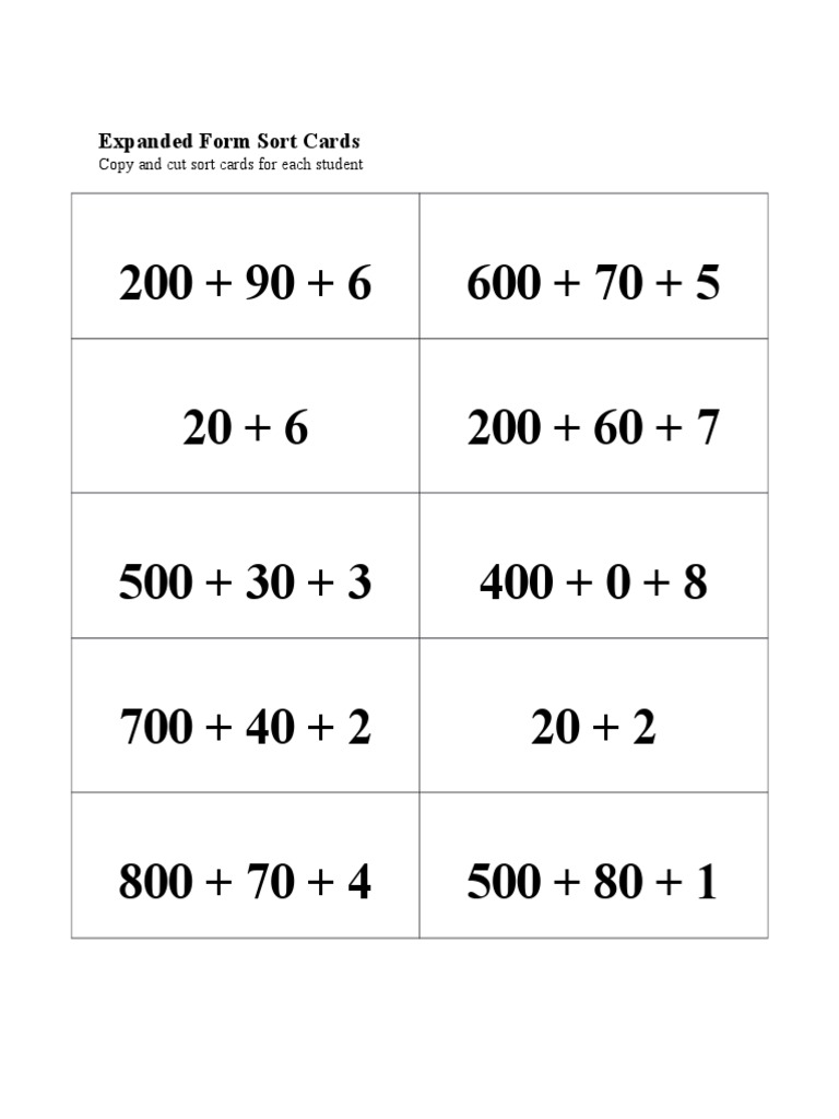 Expanded Form Sort Cards for Students | PDF