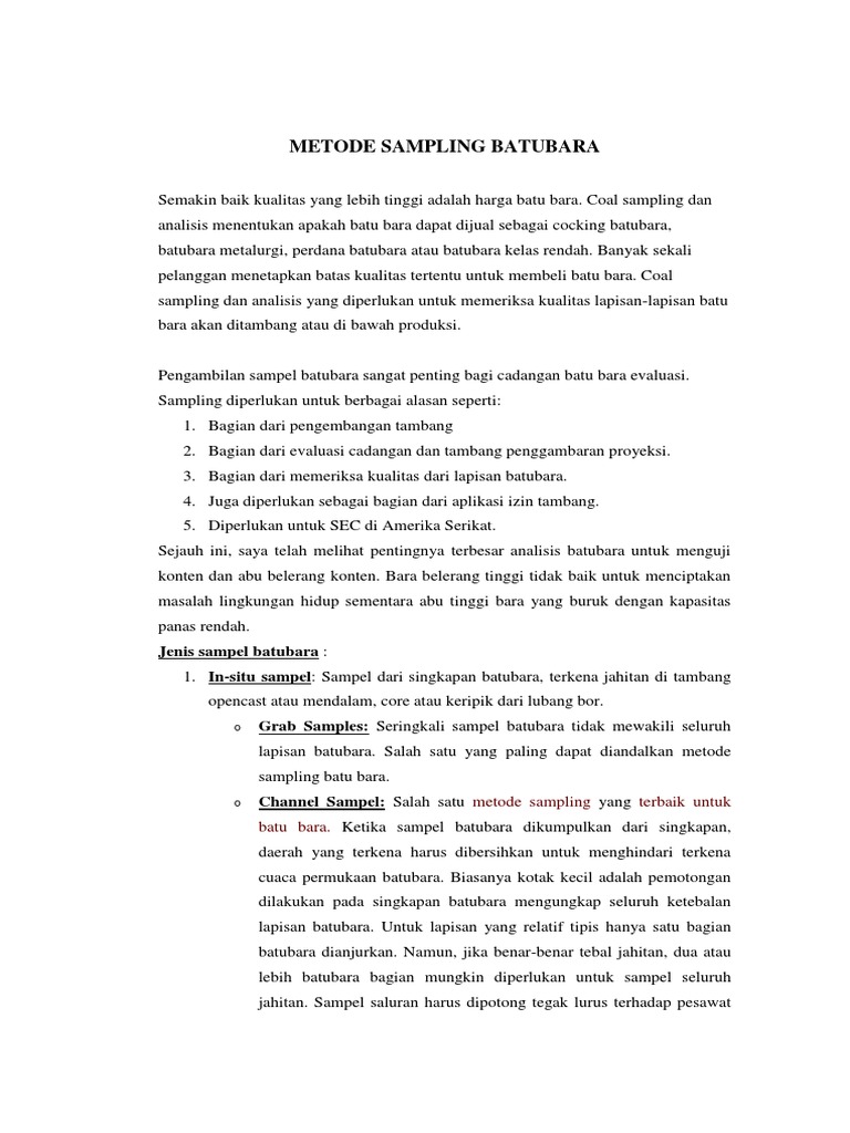 Metode Sampling Batubara | PDF