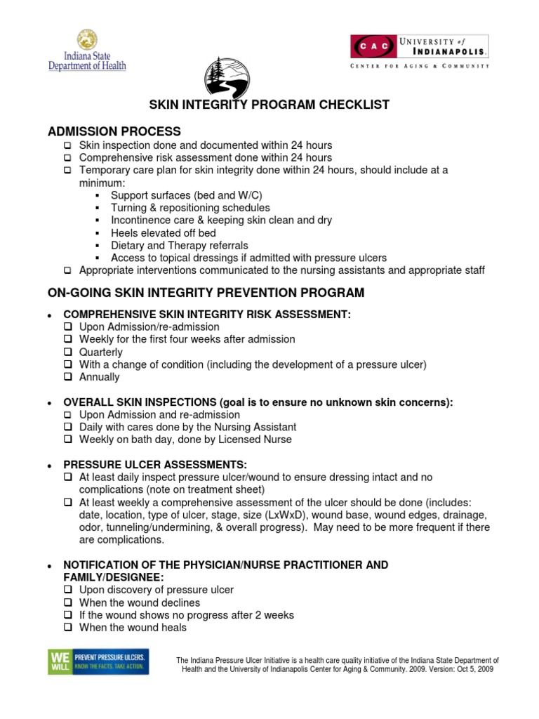Wca Skin Integrity Checklist | Wound | Nursing