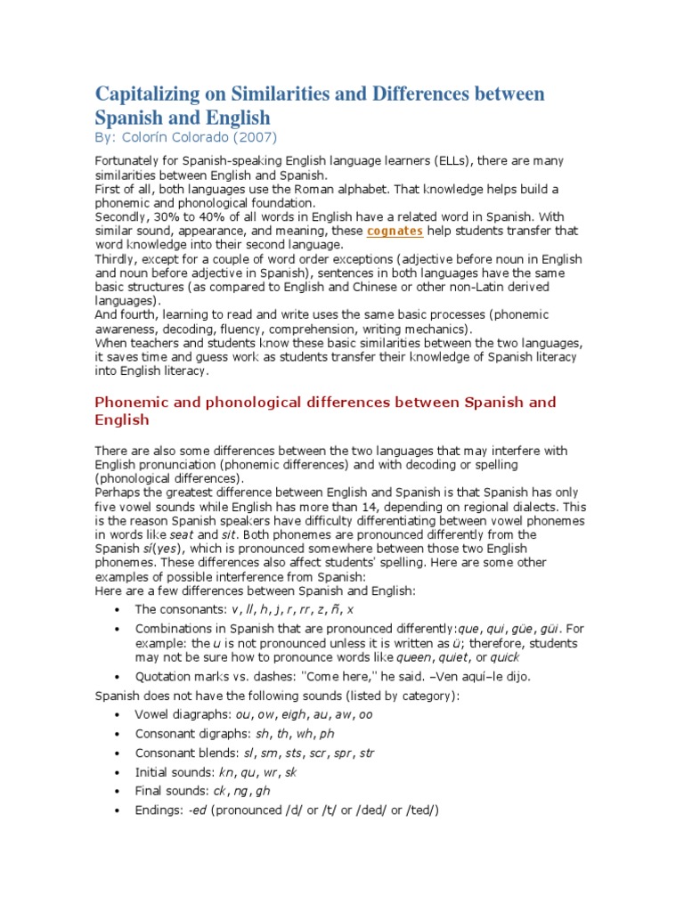 Capitalizing On Similarities and Differences Between Spanish and ...