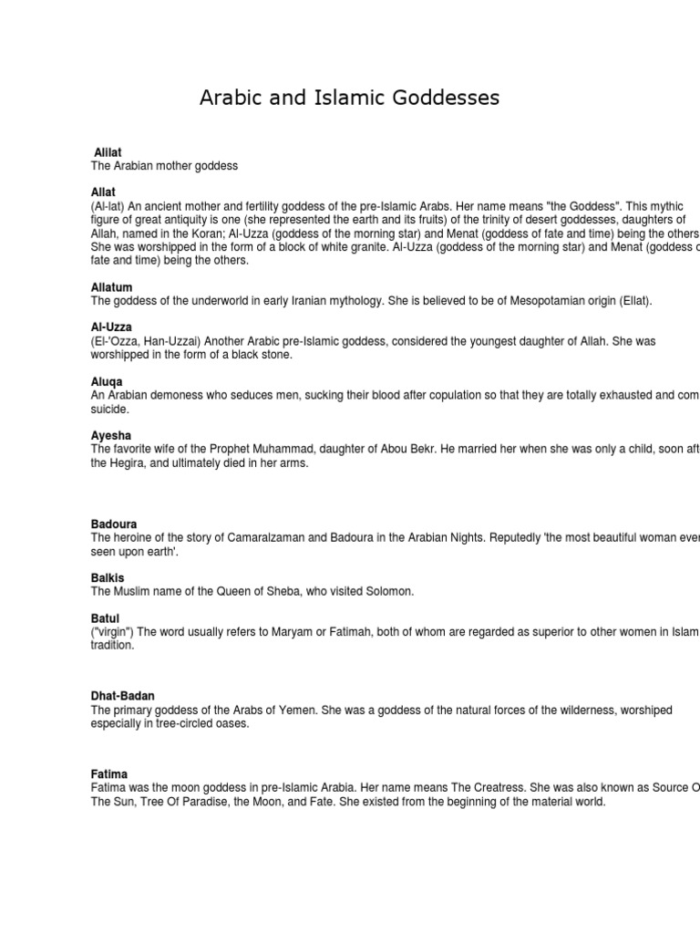 Arabic and Islamic Goddesses | PDF | Adam | Goddess