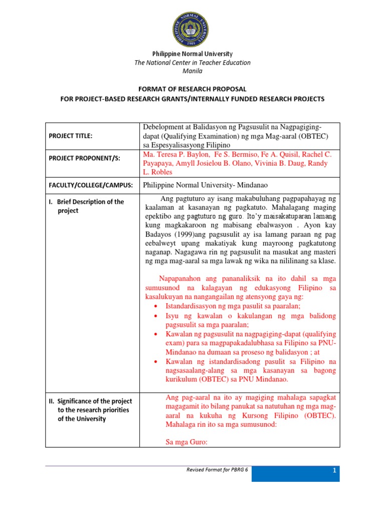 Baylon Et. Al Filipino Proposal Proposal For PBRG - 6 | PDF