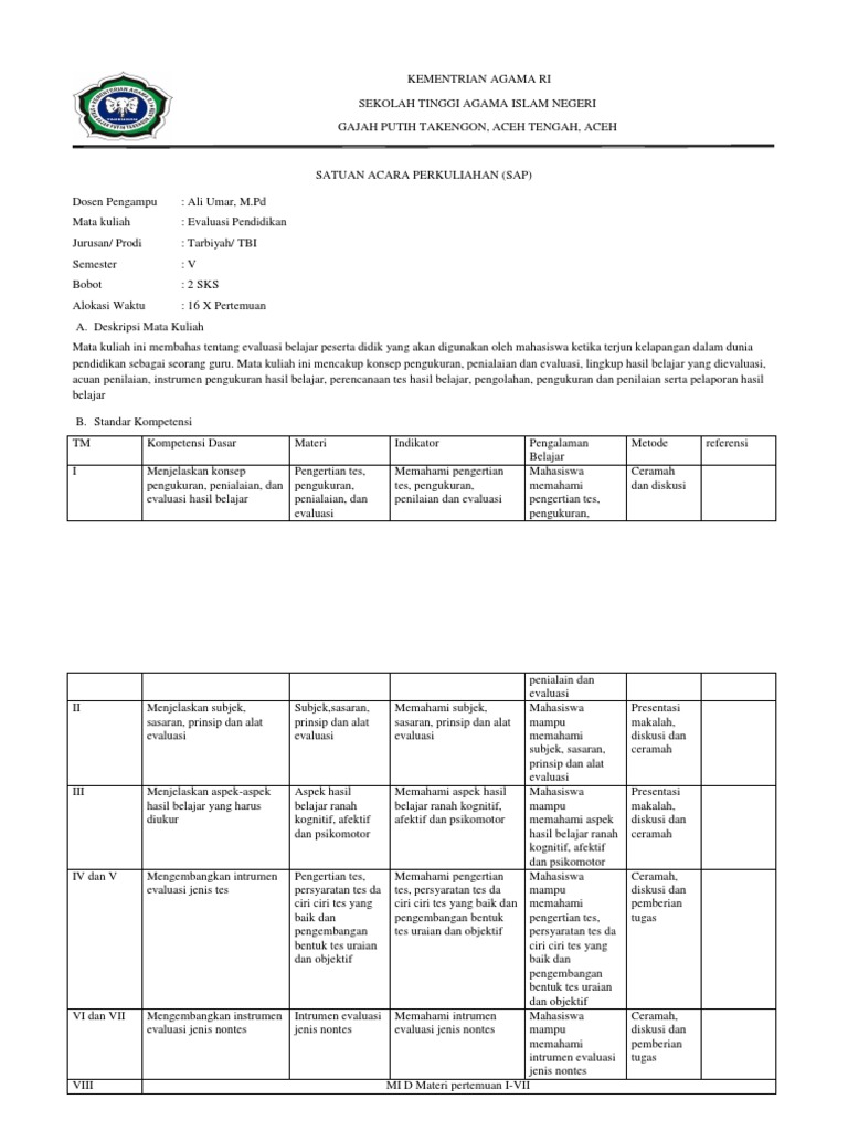 Sap Evaluasi Pendidikan | PDF