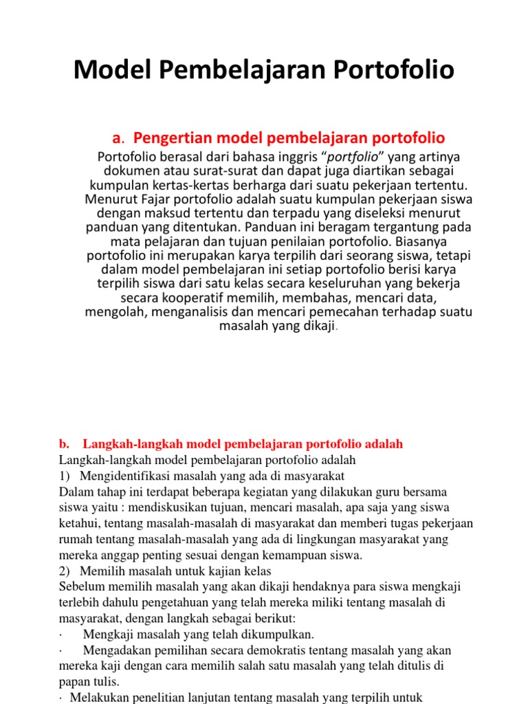 Model Pembelajaran Portofolio | PDF