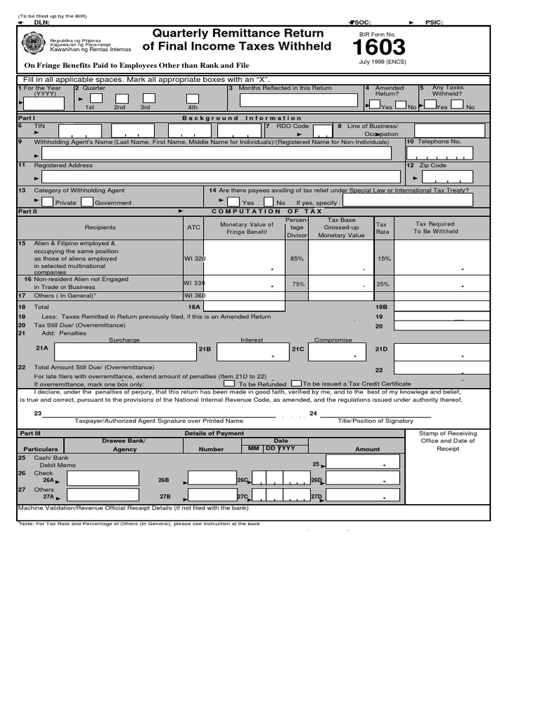 BIR Form 1603.pdf | Withholding Tax | Taxpayer