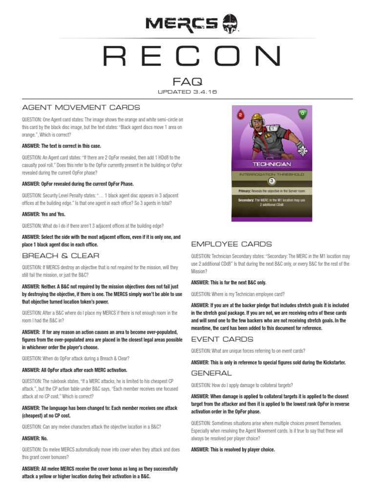 FAQ Update for Agent Movement Cards, Employee Cards, Event Cards ...