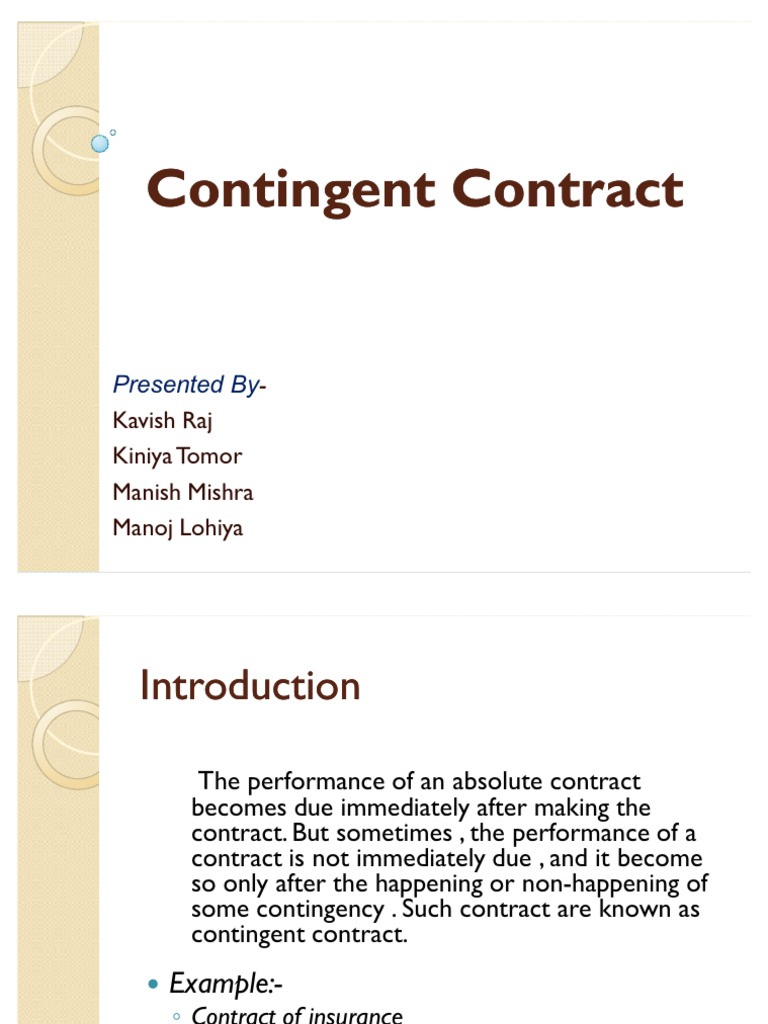 Contingent Contract (1) | Law Of Obligations | Comparative Law