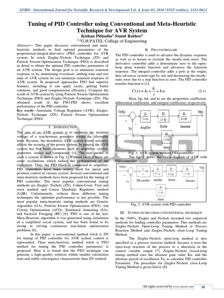 Tuning of PID Controller Using Conventional and Meta-Heuristic Technique For AVR System | PDF ...