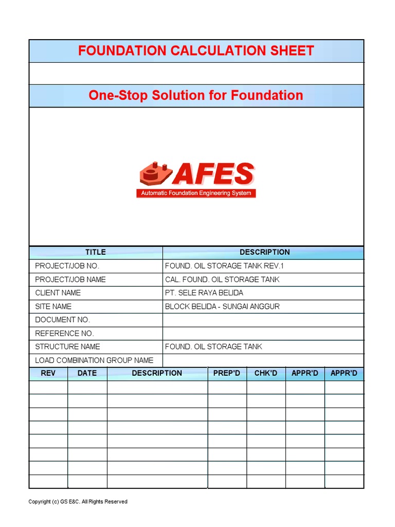 Afes Calc. of Found. Diesel Oil Tank | PDF | Deep Foundation | Yield ...