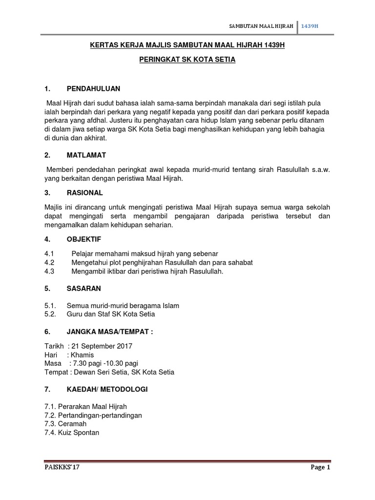 KERTAS KERJA SAMBUTAN Maal Hijrah | PDF