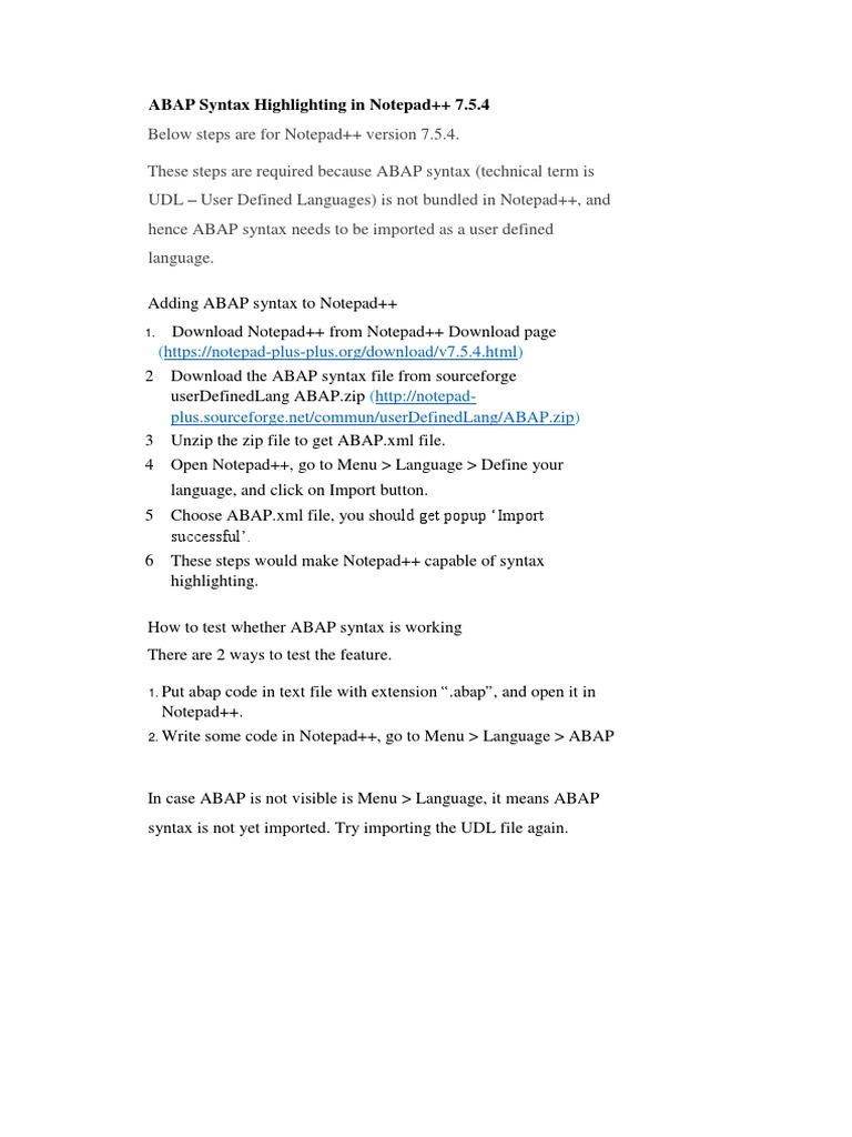 ABAP Syntax Highlighting in Notepad7.5.4 | PDF