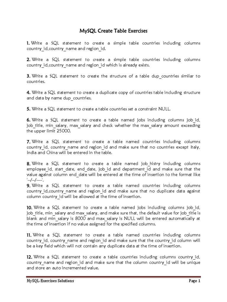 MySQL Exercises & Solutions | Download Free PDF | Data Management ...