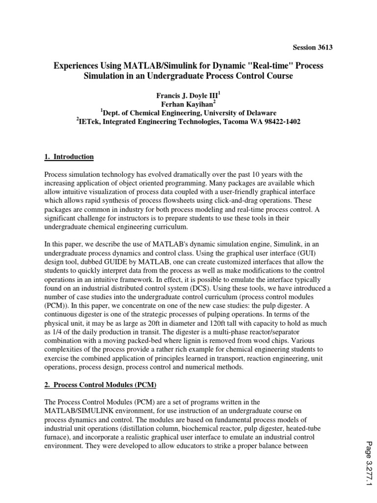 Experiences Using MATLAB Simulink For Dynamic Real-Time Proc | PDF | Matlab | Simulation