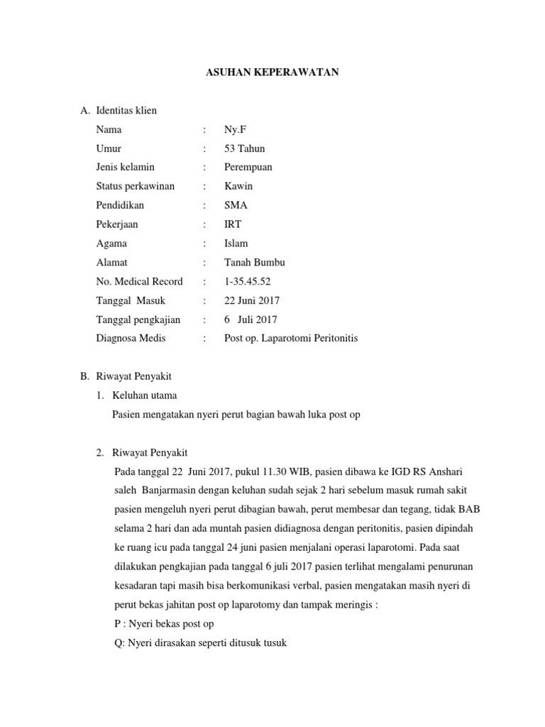 Asuhan Keperawatan Pasien Post Op Peritonitis | PDF