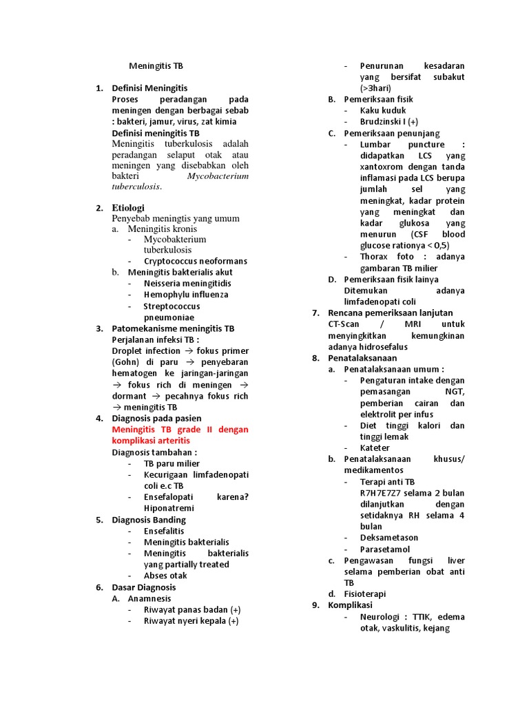 1435 - Rangkuman Sooca Meningitis TB | PDF