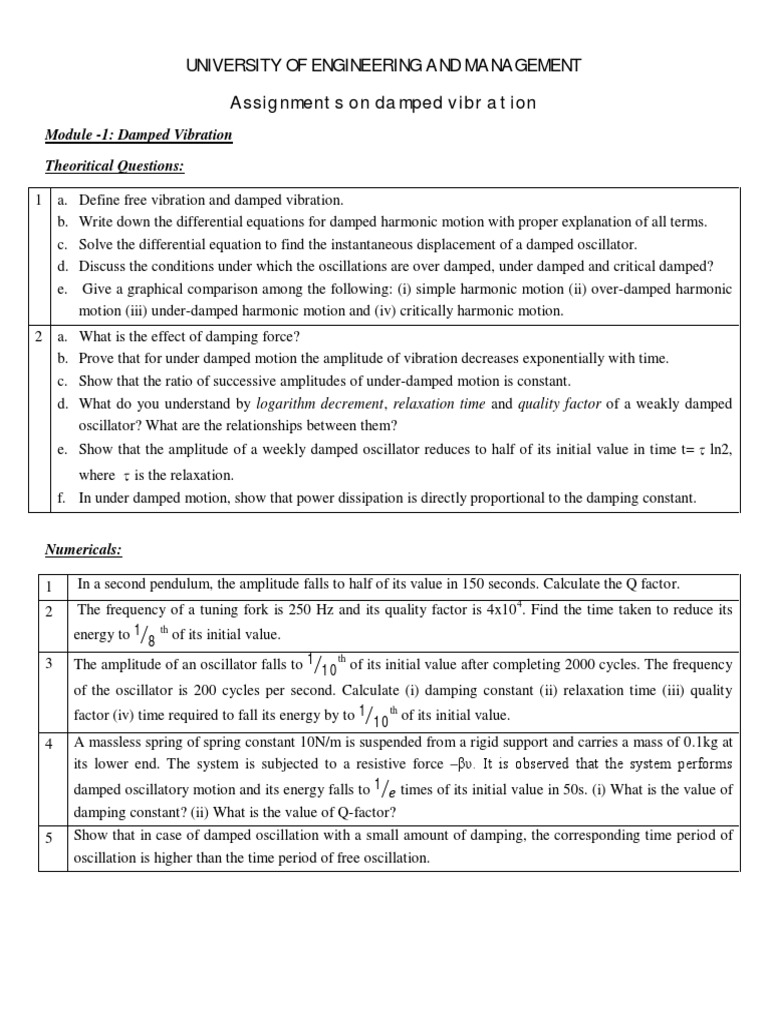 Assignment 2 - Damped Vibration | PDF | Oscillation | Motion (Physics)