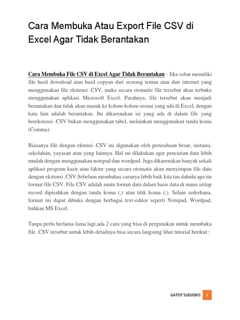 Cara Membuka File CSV Di Excel Agar Tidak Berantakan | PDF