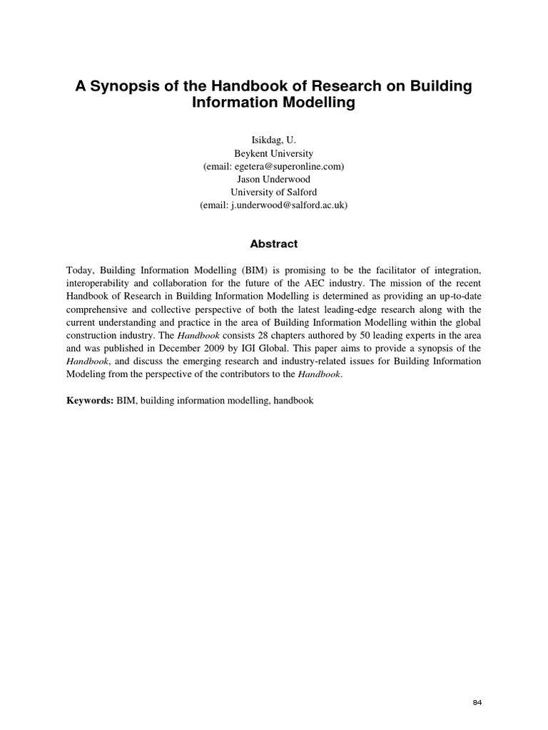 A Synopsis of The Handbook of Research On Building Information ...