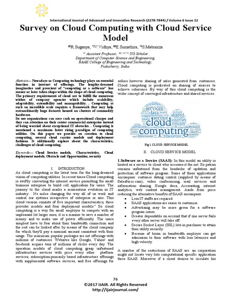 SurveyonCloudComputingwithCloudService Model PDF | PDF | Platform As A ...