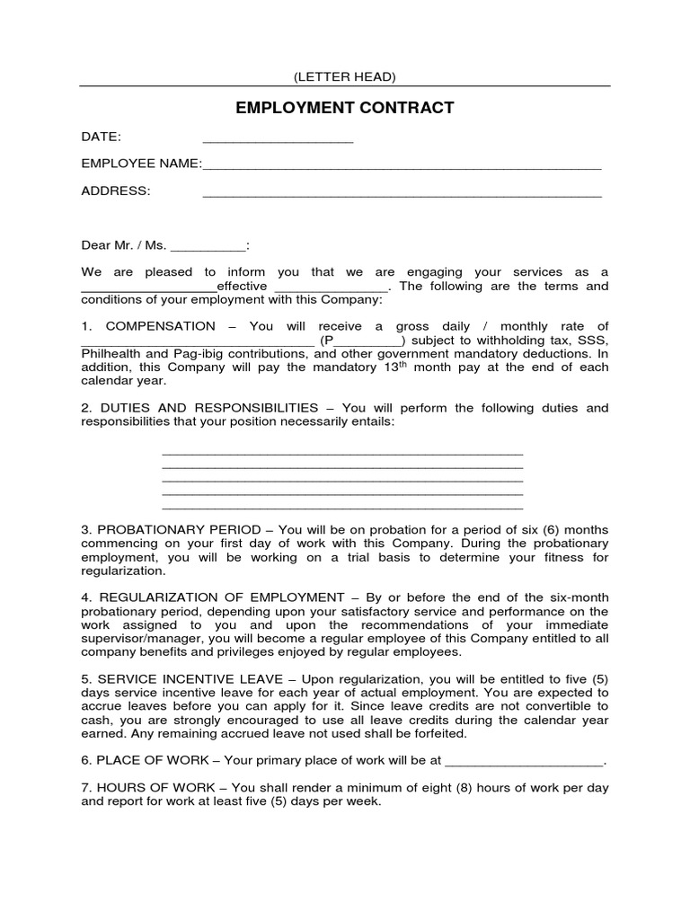 Sample Employment Contract | PDF | Overtime | Employment