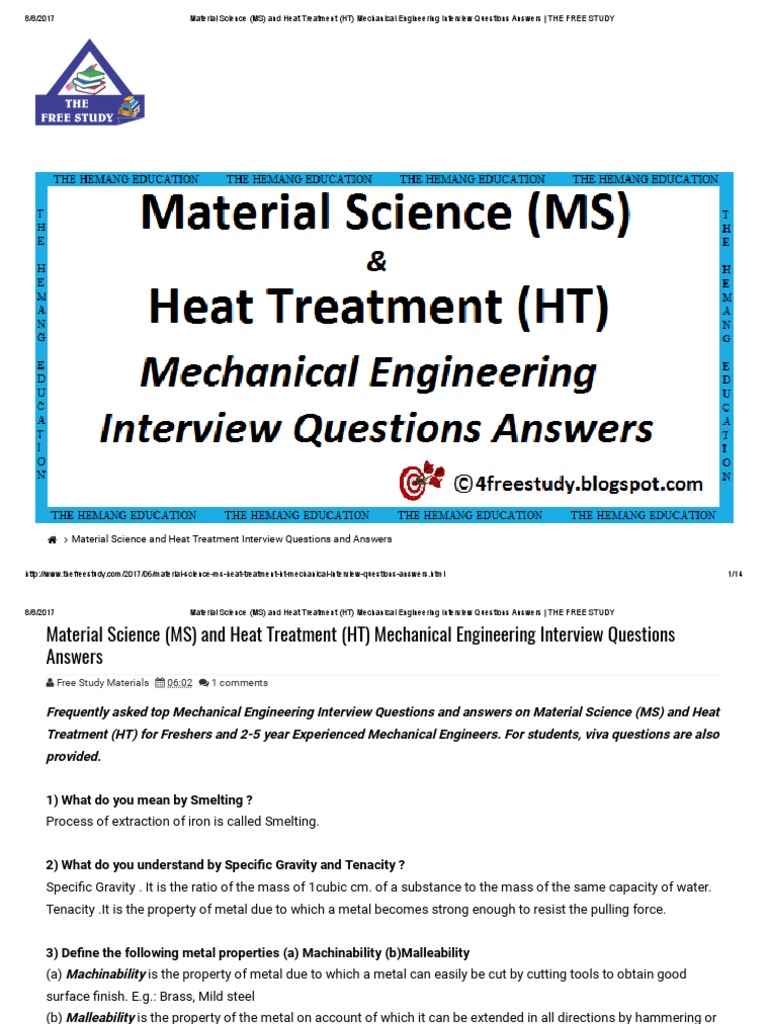 Material Science (MS) and Heat Treatment (HT) Mechanical Engineering ...