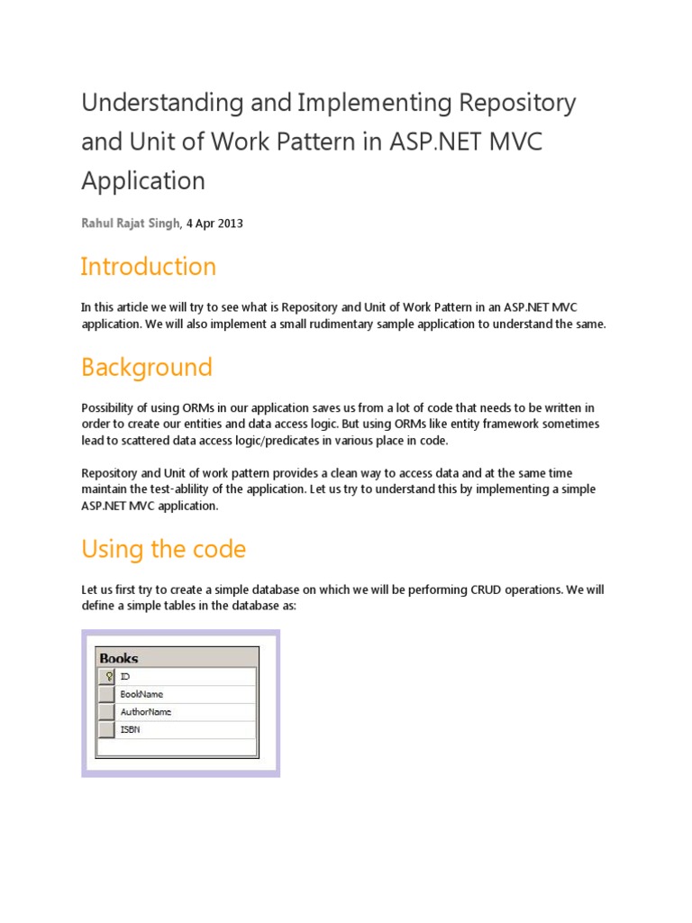 Repository and Unit of Work Pattern in ASP - Net MVC Application | PDF | Class (Computer ...