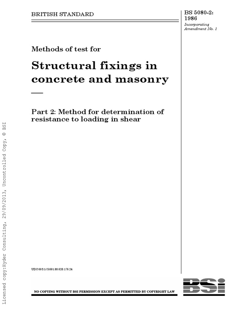 BS 5080-2 1986 Structural Fixings in Concrete and Masonry | PDF | Concrete | Screw
